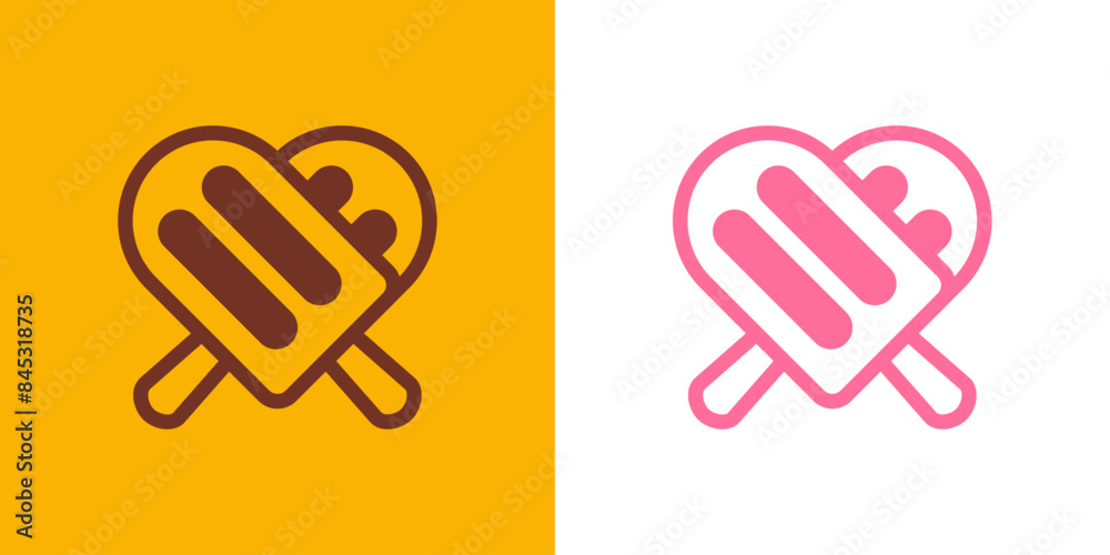 Logo i love ice cream. Silueta con líneas de 2 helados de paleta con ...