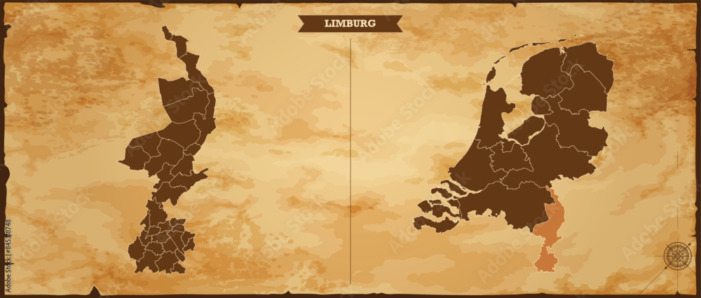 Limburg state map, Netherlands map with federal states in A vintage map ...
