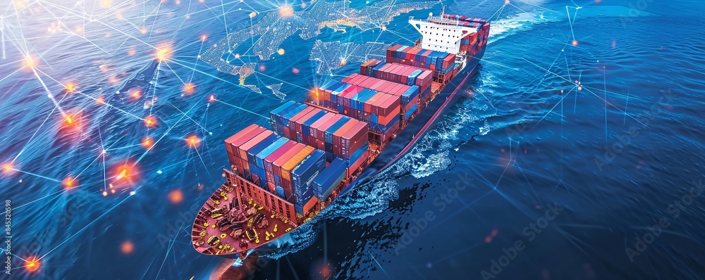 Magazine cover featuring a futuristic cargo container ship with ...