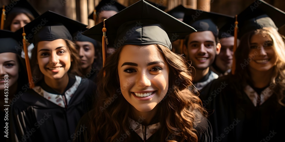 A diverse group of college graduates celebrating their achievement with ...