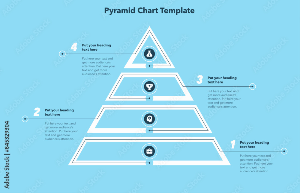Triangle pyramid chart template with 4 sections - blue version ...