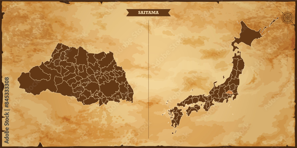 Poster Saitama state map, Japan map with federal states in A vintage ...