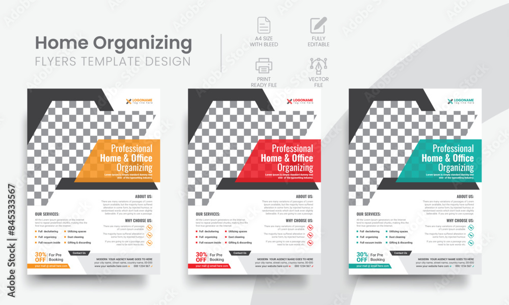 Functional organizing service flyer print template for home & office ...