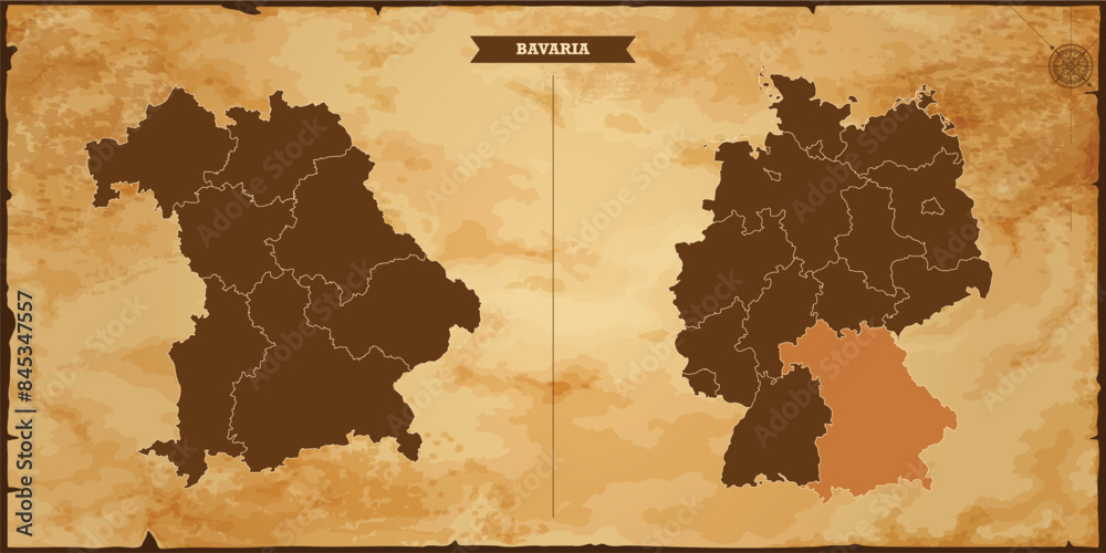 Bavaria state map, Germany map with federal states in A vintage map ...