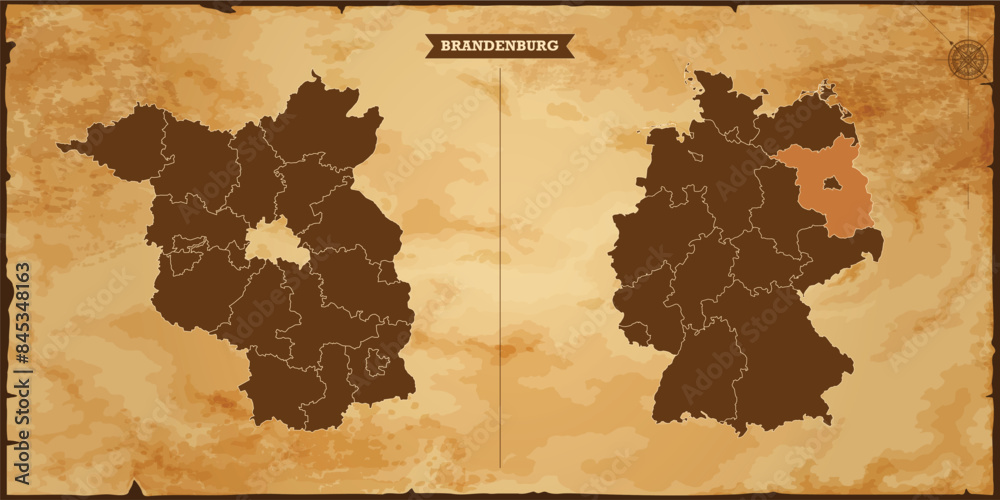 Brandenburg state map, Germany map with federal states in A vintage map ...