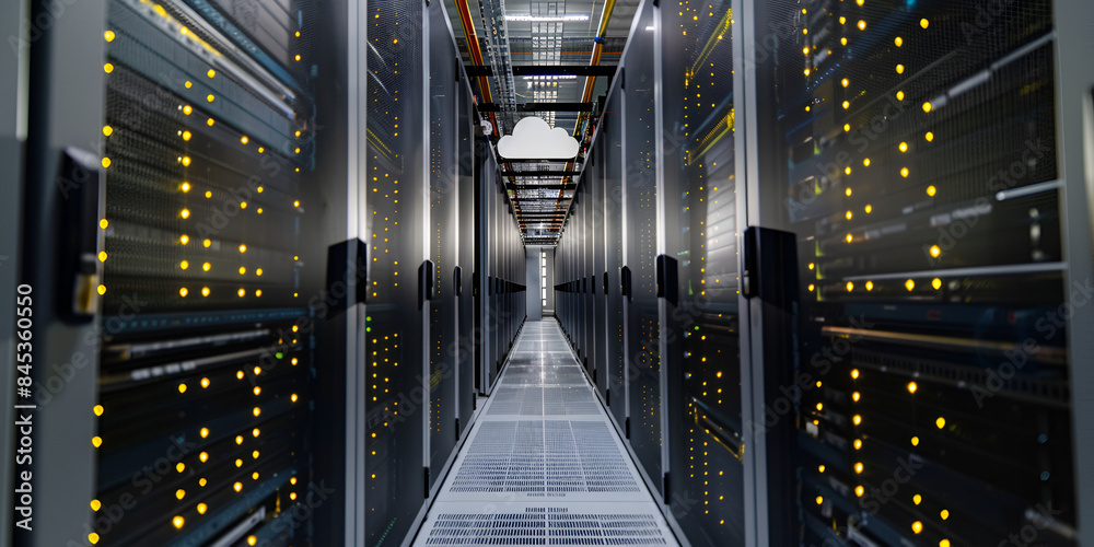 bridge at night, Modern Data Center Server Room with Blue Lights ...