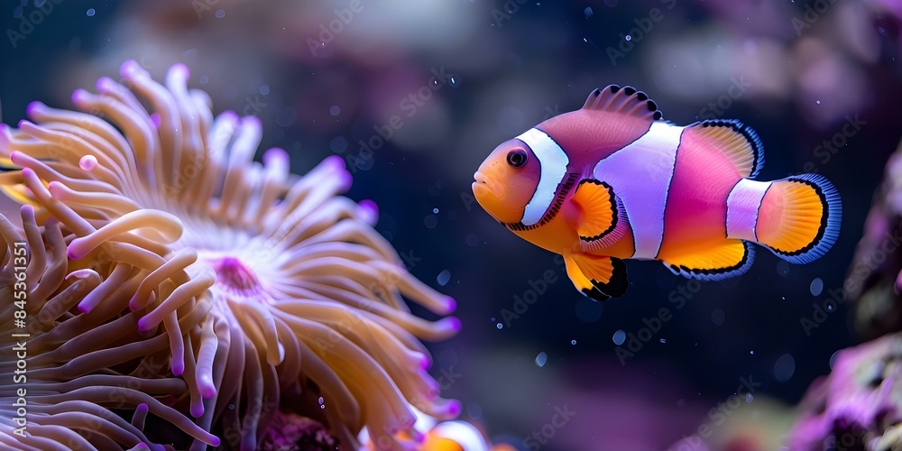 Ocellaris Clownfish Swimming Near Anemone in Ocean Habitat - A ...