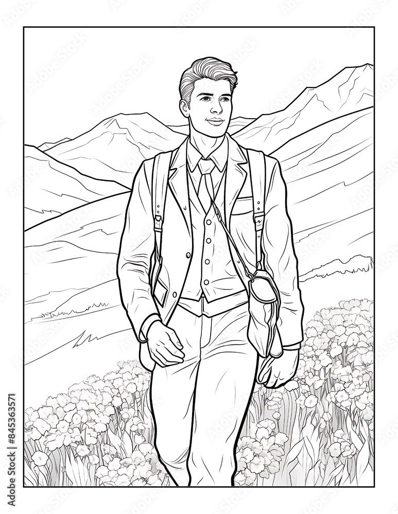 Traveling Man Coloring Pages for kdp Stock Illustration | Adobe Stock