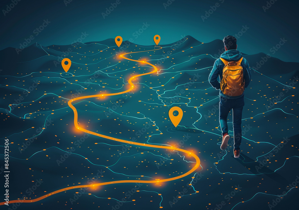 Businessman Running on Milestone Roadmap - Project Timeline Steps to ...