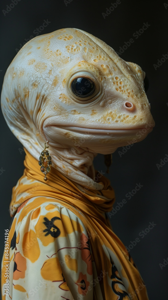 Blobfish with human features wearing a dress and earrings, fish human ...