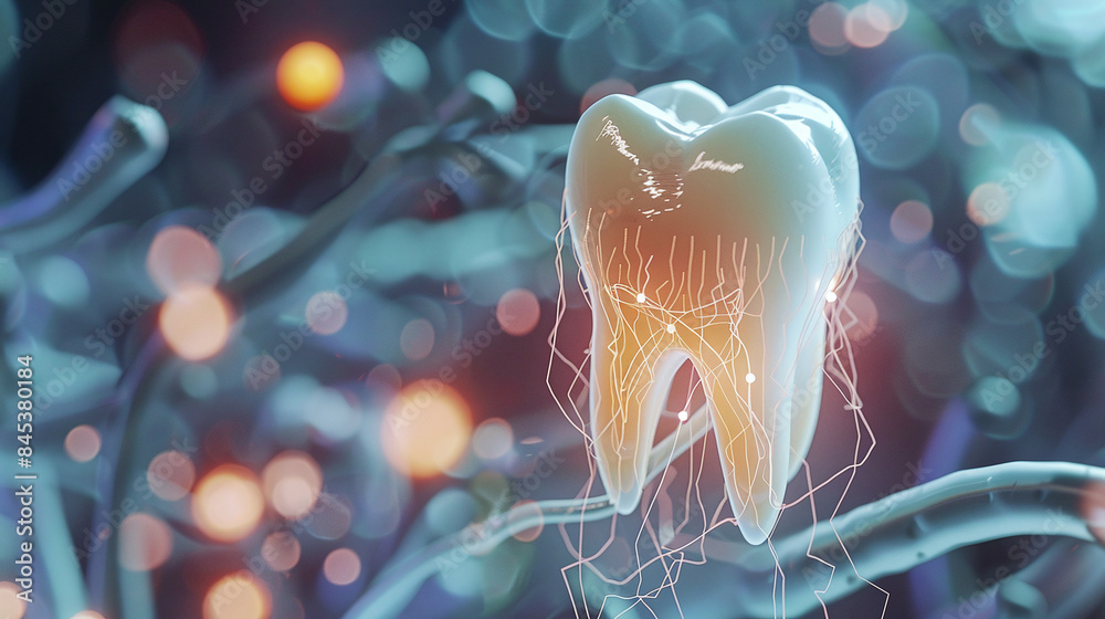 visualization of a human tooth and the nerve endings leading to it ...
