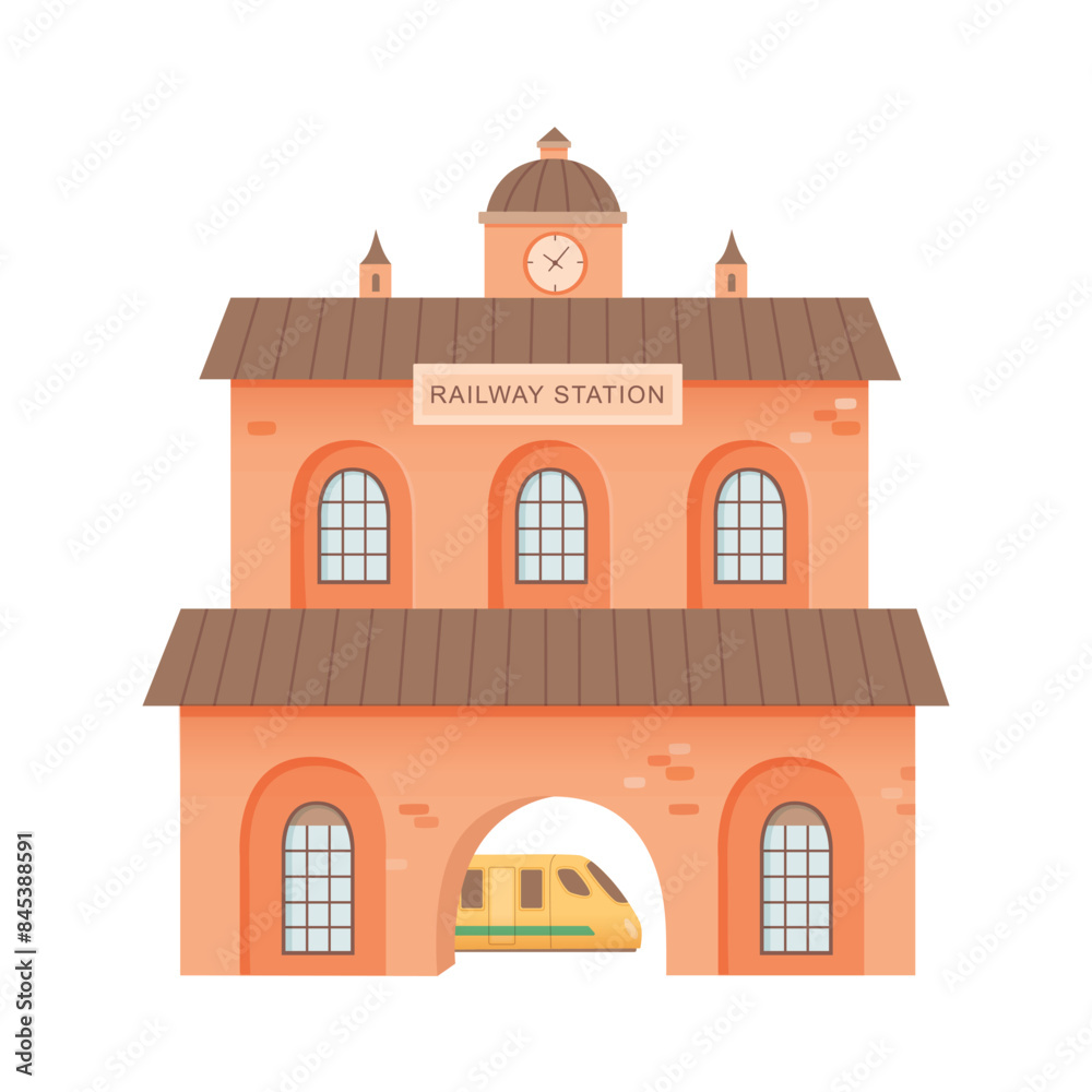 Railway station building vector illustration isolated on white. City ...