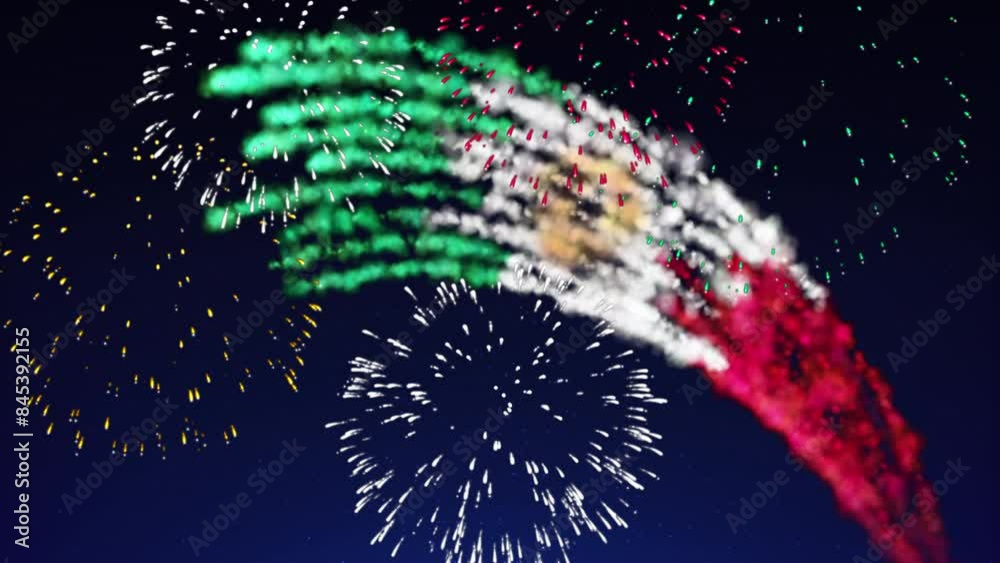 Animated holiday mexico banner template. Fireworks mexican flag on dark ...