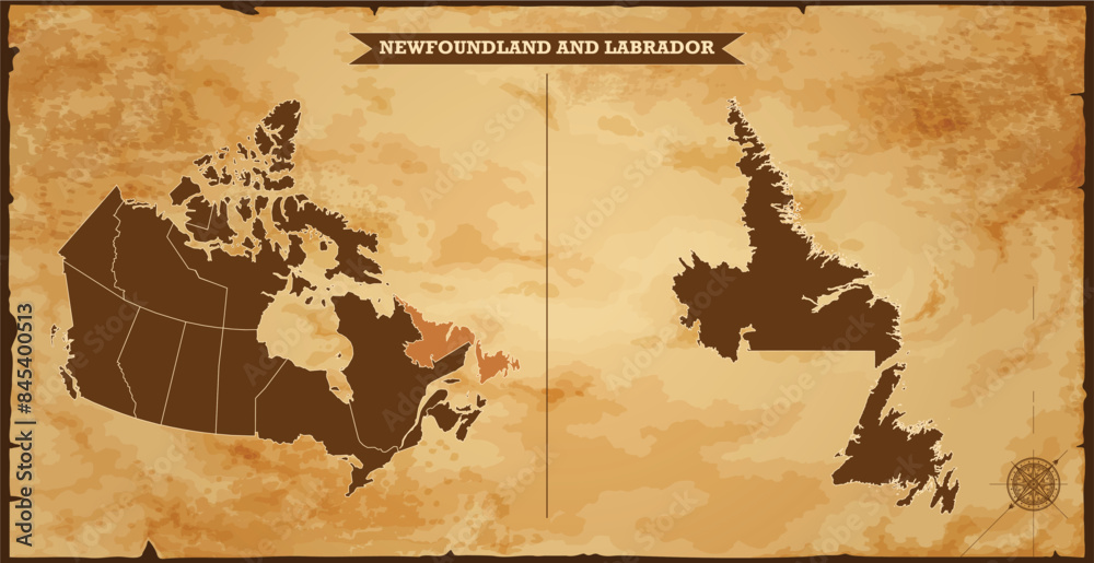 Newfoundland and Labrador state map, Canada map with federal states in ...