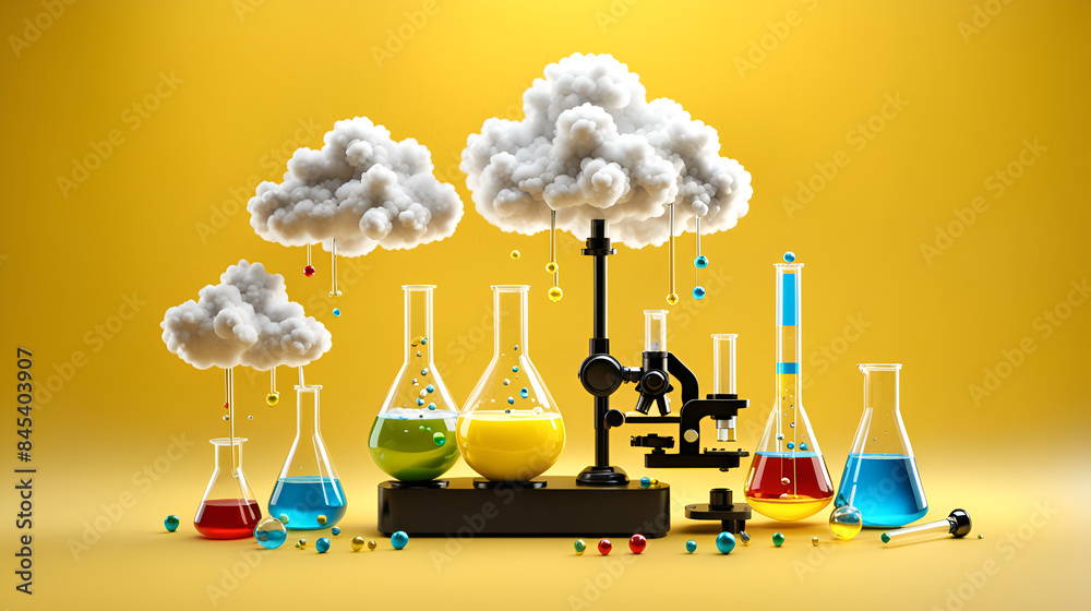 The test tubes and flasks in the chemistry laboratory, under the ...