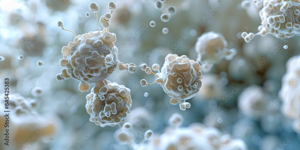 Mold spores dispersing to form a new colony and fungal growth. Concept ...