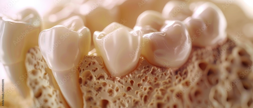 3D illustration of a cross section of a tooth showing the enamel ...