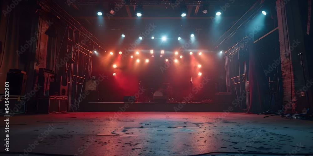 Setting up live stage in venue with rigging lighting trusses and PA ...