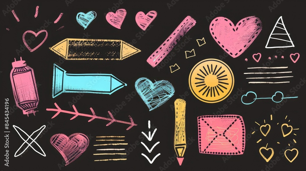 Collection of hand drawn animated highlighter elements including ...