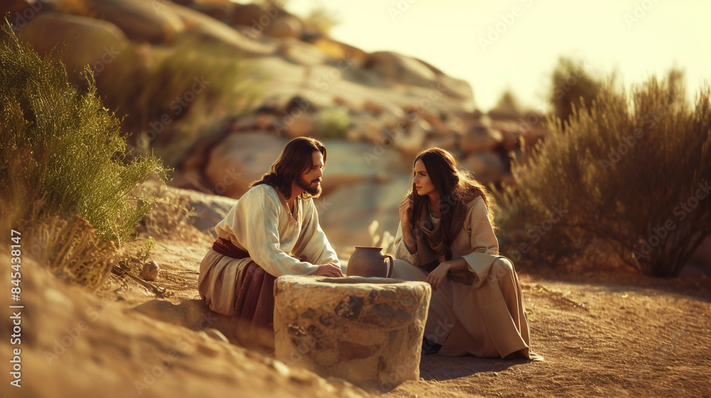 Conversation between Jesus Christ and the Samaritan woman at the well ...
