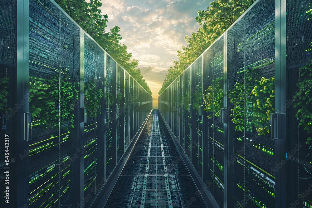 Environmentally-friendly data centers with green initiatives, such as ...
