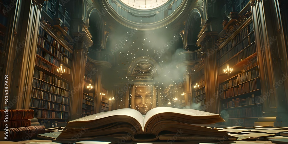 Thoth divine scribe chronicling tales of gods and mortals in library ...