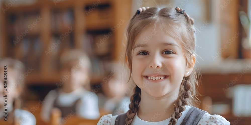 Private schools unique charm uniforms happy children learning in classroom setting. Concept ...