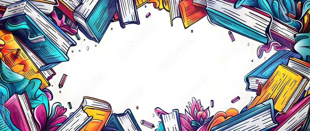 Colorful Doodle Book Border Design for World Book Day Background Stock ...