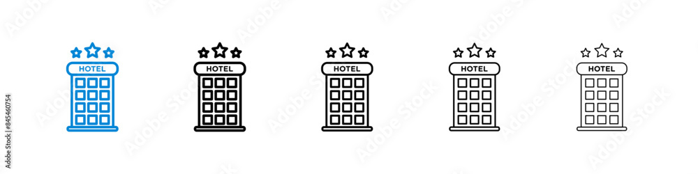 Hotel icon set. Hotel building vector icon with three-star rating for ...