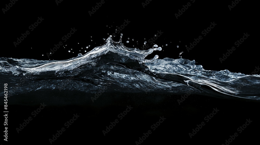 Stream of water on black background, flowing from left to right ...