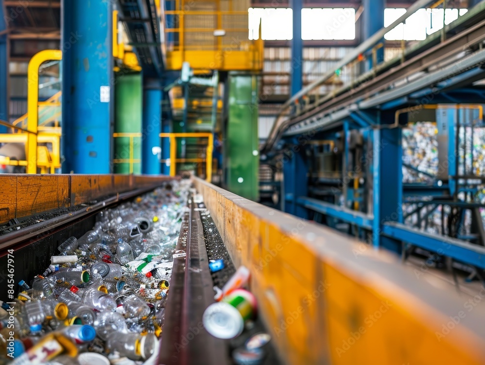A scene in a recycling center featuring the process of recycling ...