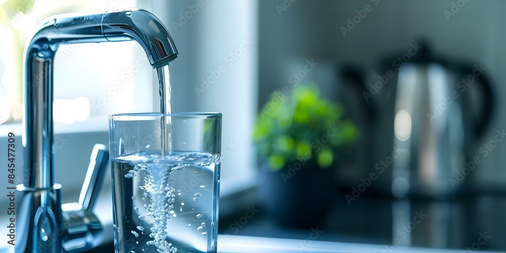 Capturing the Modern Water Tap in Close-up as it Fills a Glass with ...