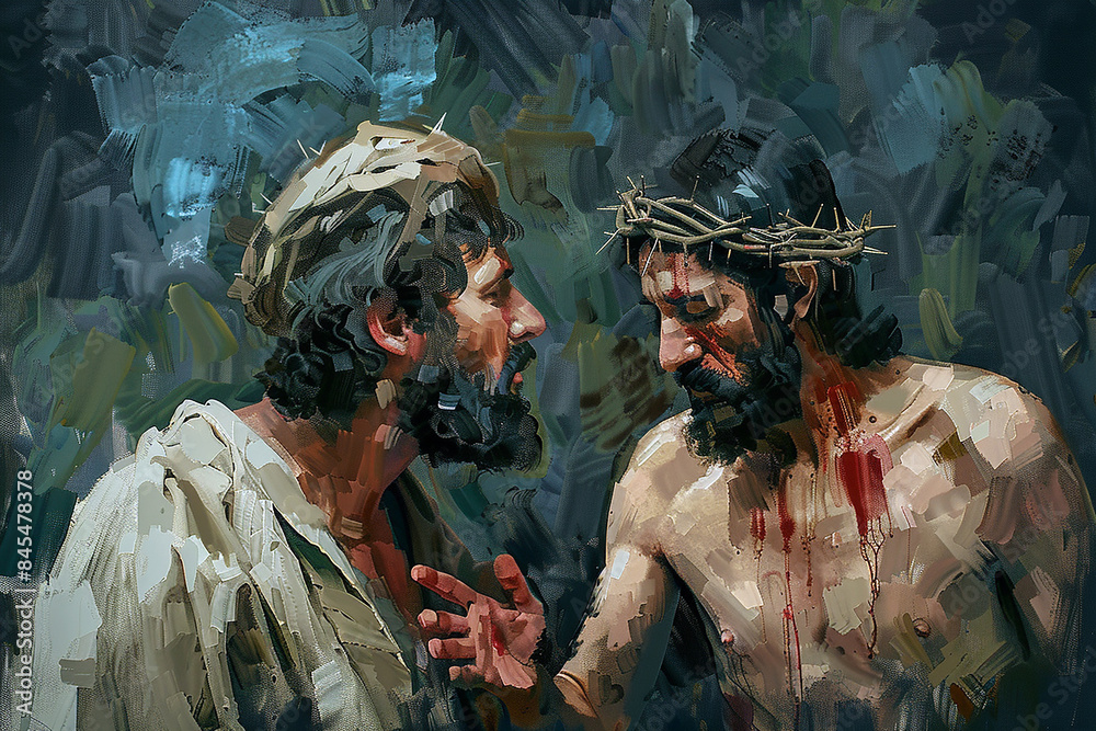 The implausibility of St Thomas. The doubting Thomas. Jesus showing his ...