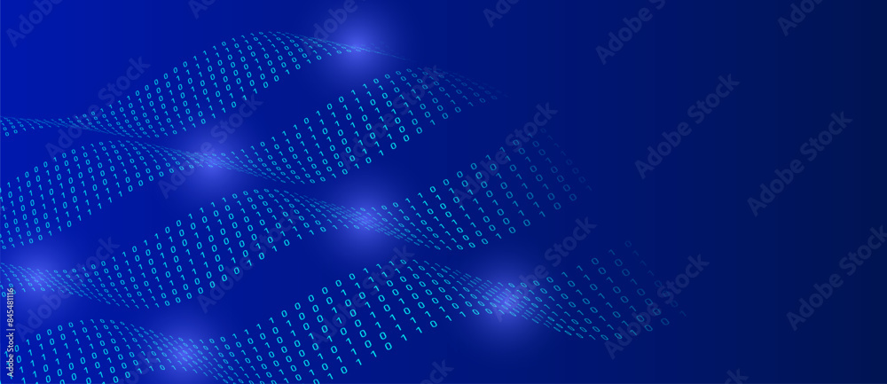 Blue background with data flow. Binary code, artificial intelligence. Program code. Computer ...