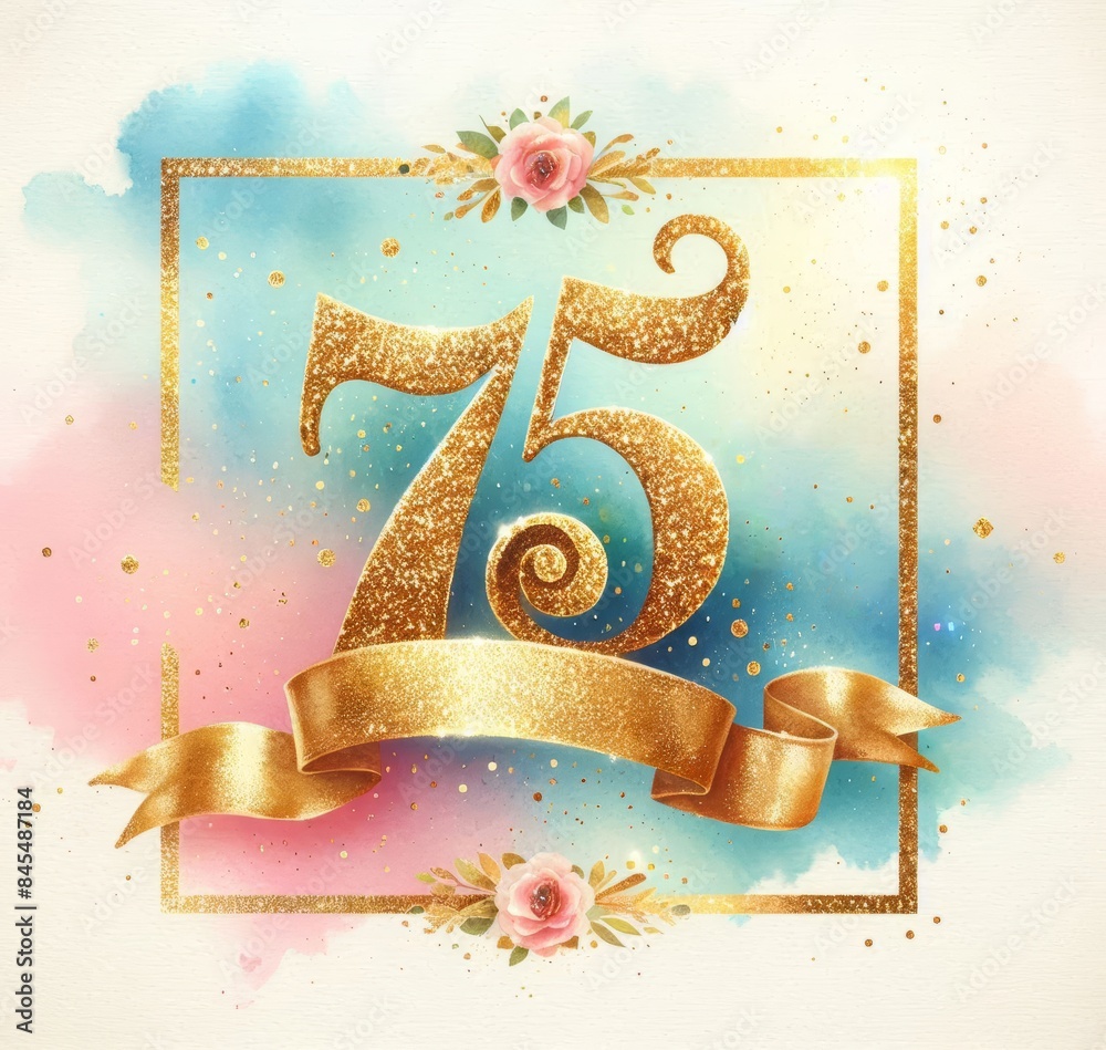 Elegant 75th anniversary design with gold numbers and floral accents on ...