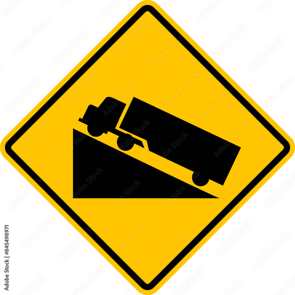 Steep climb sign. Warning yellow road sign in the shape of a diamond ...