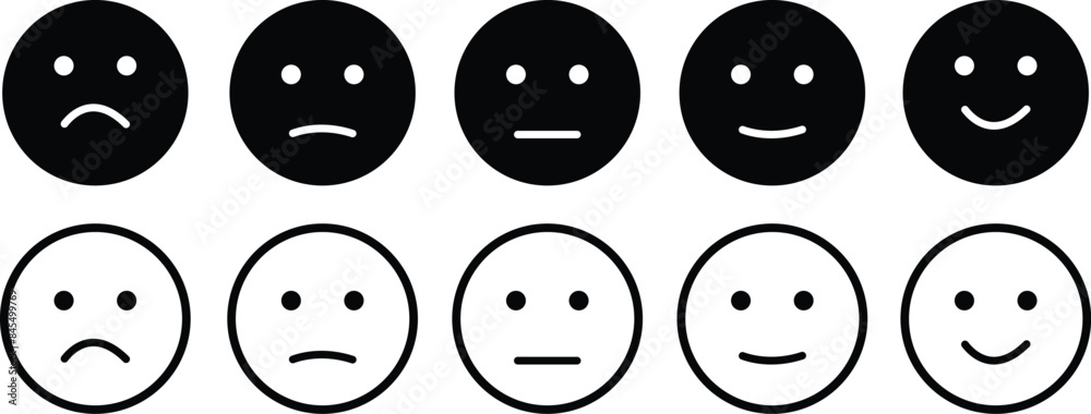 Sad Emoticon Icon set, Realistic Emoji faces, Emojis flat style. face ...