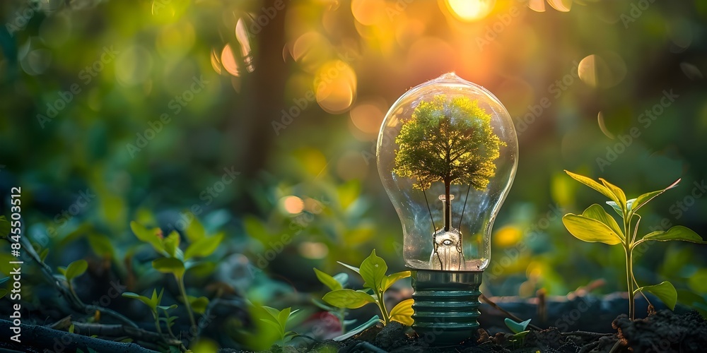 Growing a tree inside a light bulb A symbol of eco-friendly technology ...