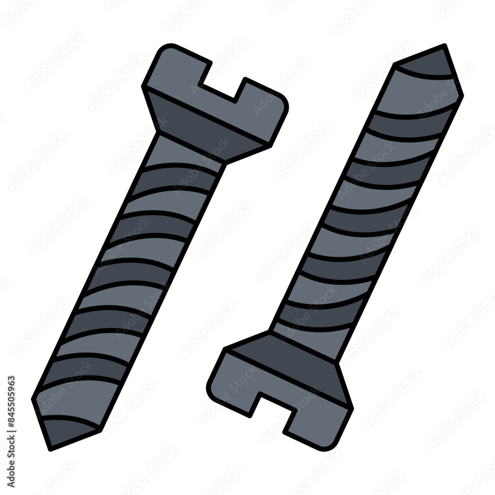Pair of screws concept, flat head wooden screw vector outline design ...