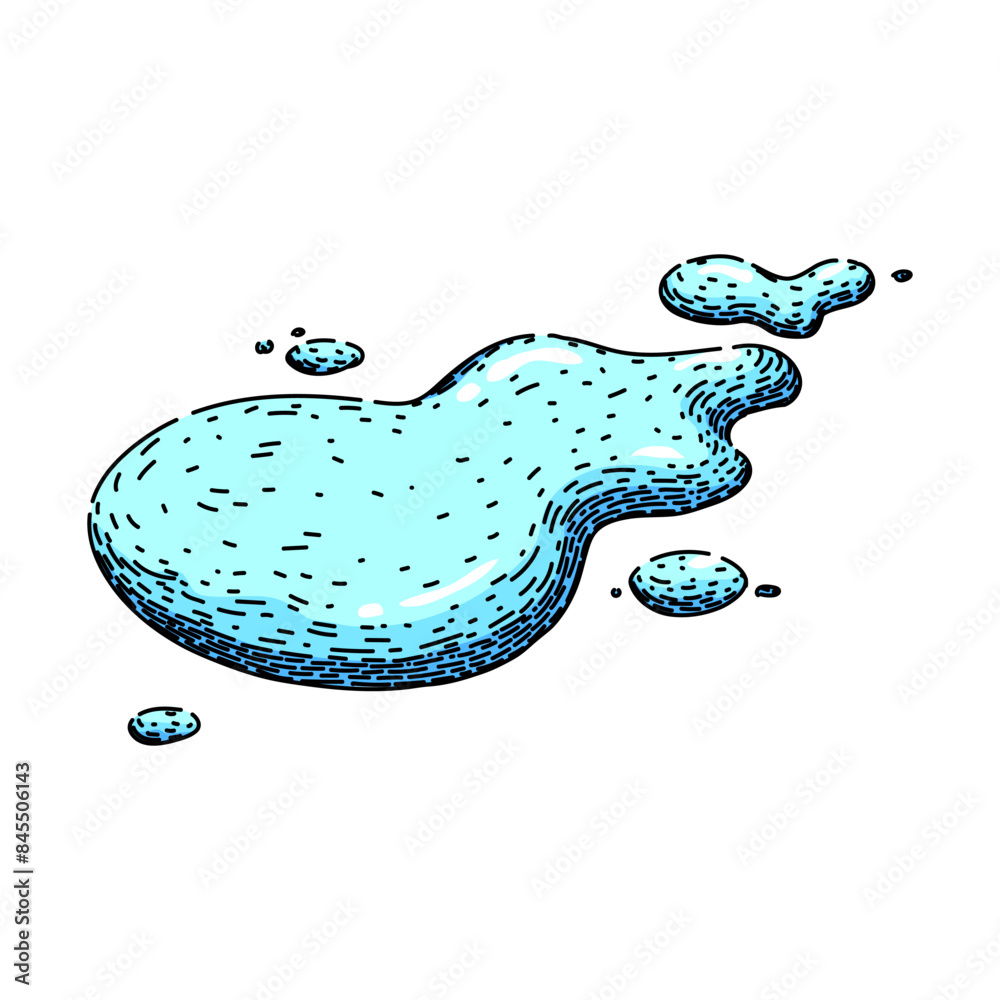 liquid water puddle hand drawn. splash drop, spill isolated, rain wet ...