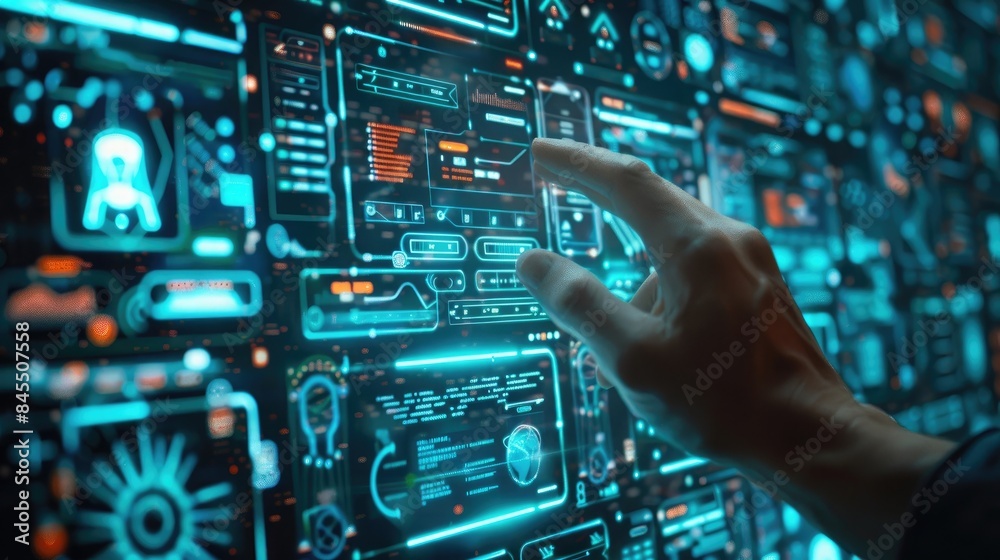 An image depicting a persona??s hand touching a digital interface with ...