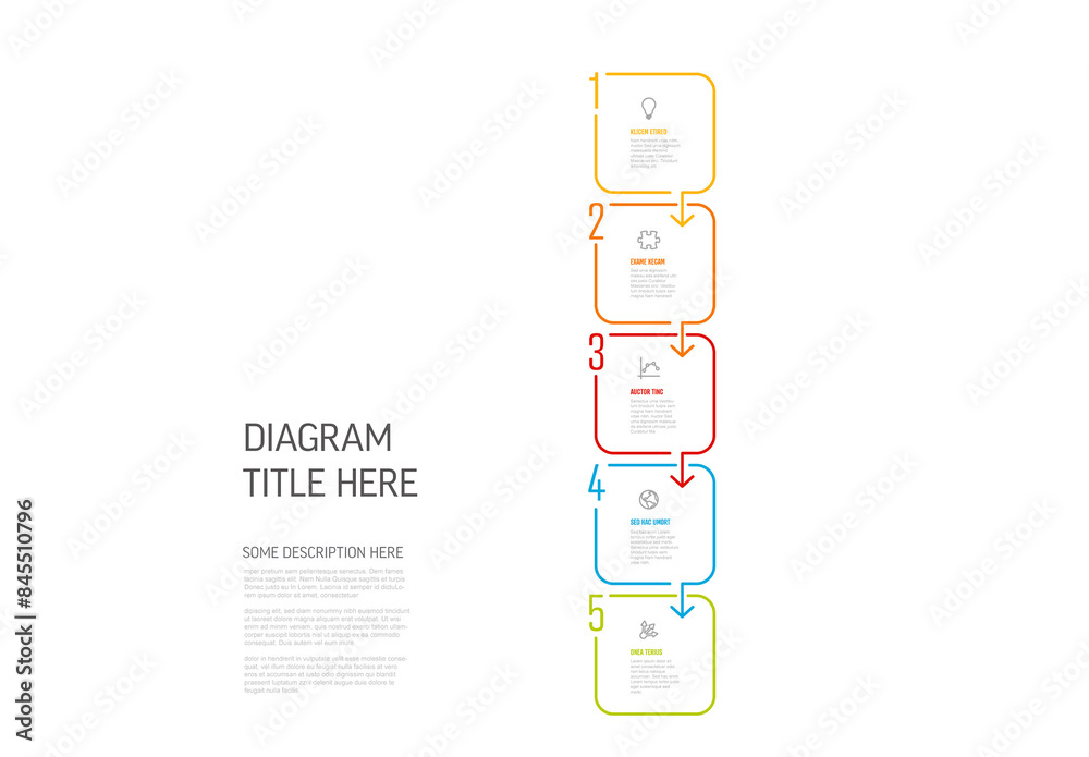 Light five square steps vertical template with icons big numbers and ...