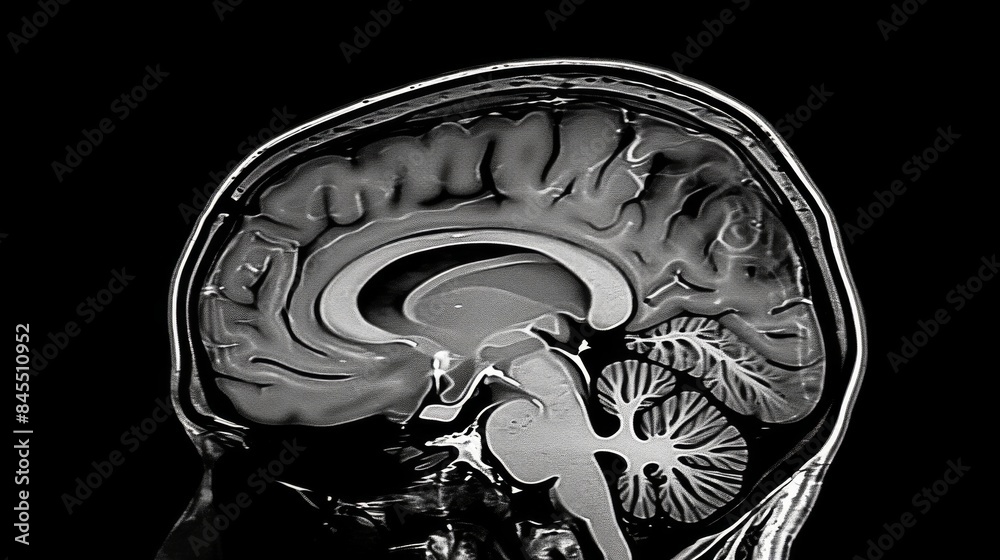 MRI scan of a human brain showing neurological activity, used in ...