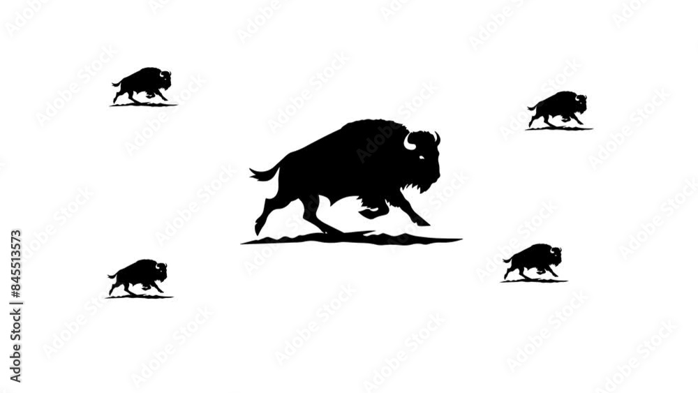 Zoom in and out animation the wild buffalo symbol. Large black symbol ...