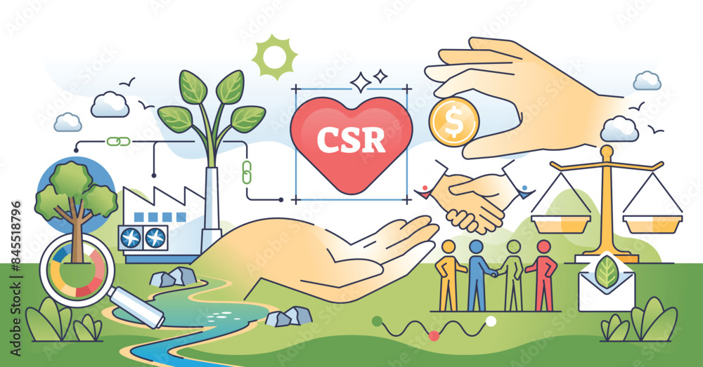 Corporate social responsibility or CSR in business outline hands ...