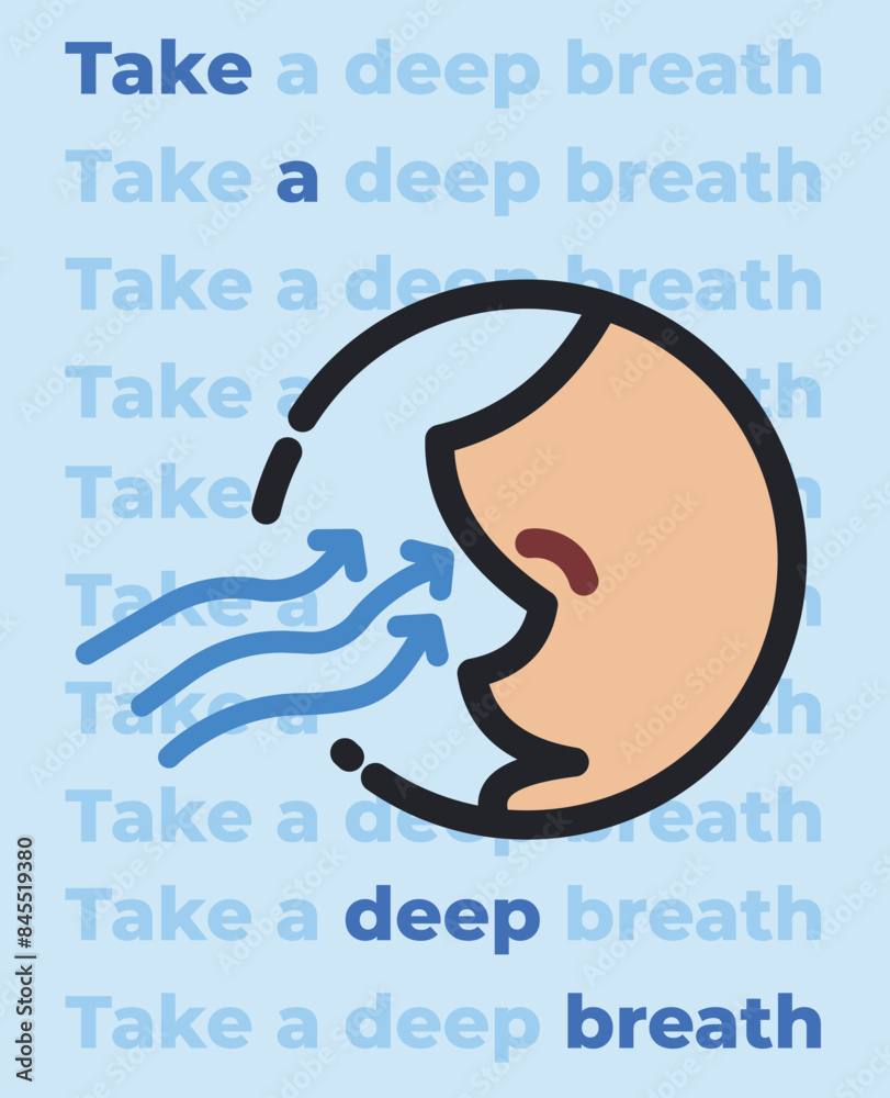 Take a deep breathe icon illustration poster banner isolated on ...