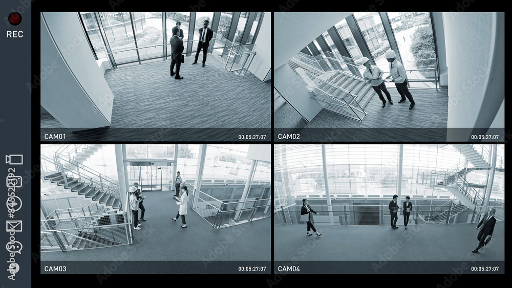 Security camera quad monitor screen interface. Video of surveillance ...