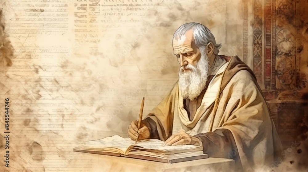 The painting of St. Cyprian of Carthage Writing in 3rd-Century North ...