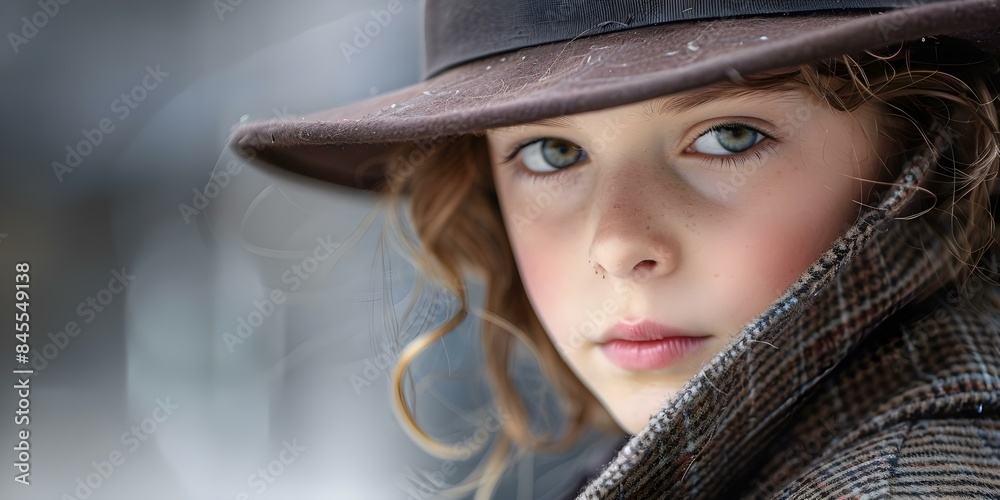 Apprentice detective in vintage outfit and hat discovering the art of ...