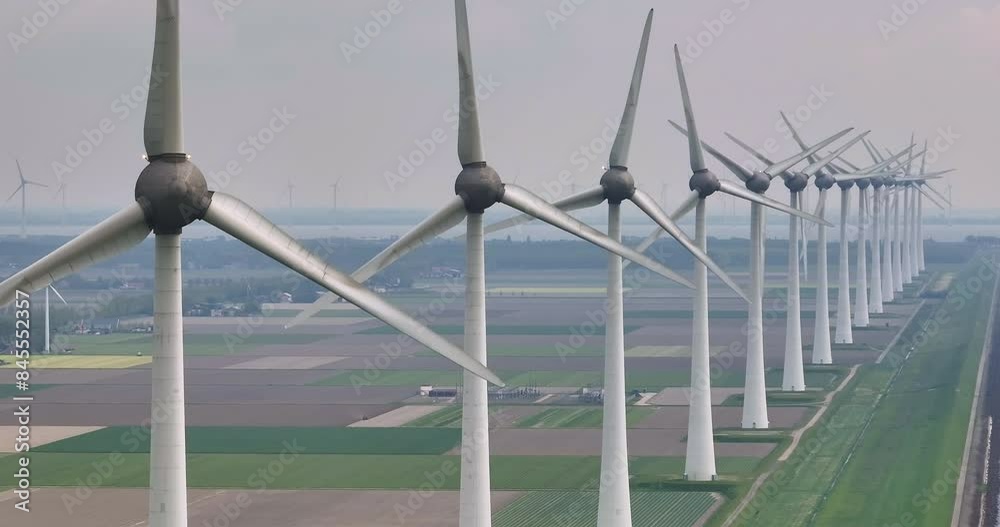 Renewable energy source. Windmill park green energy from drone view, windmill offshore wind farm ...